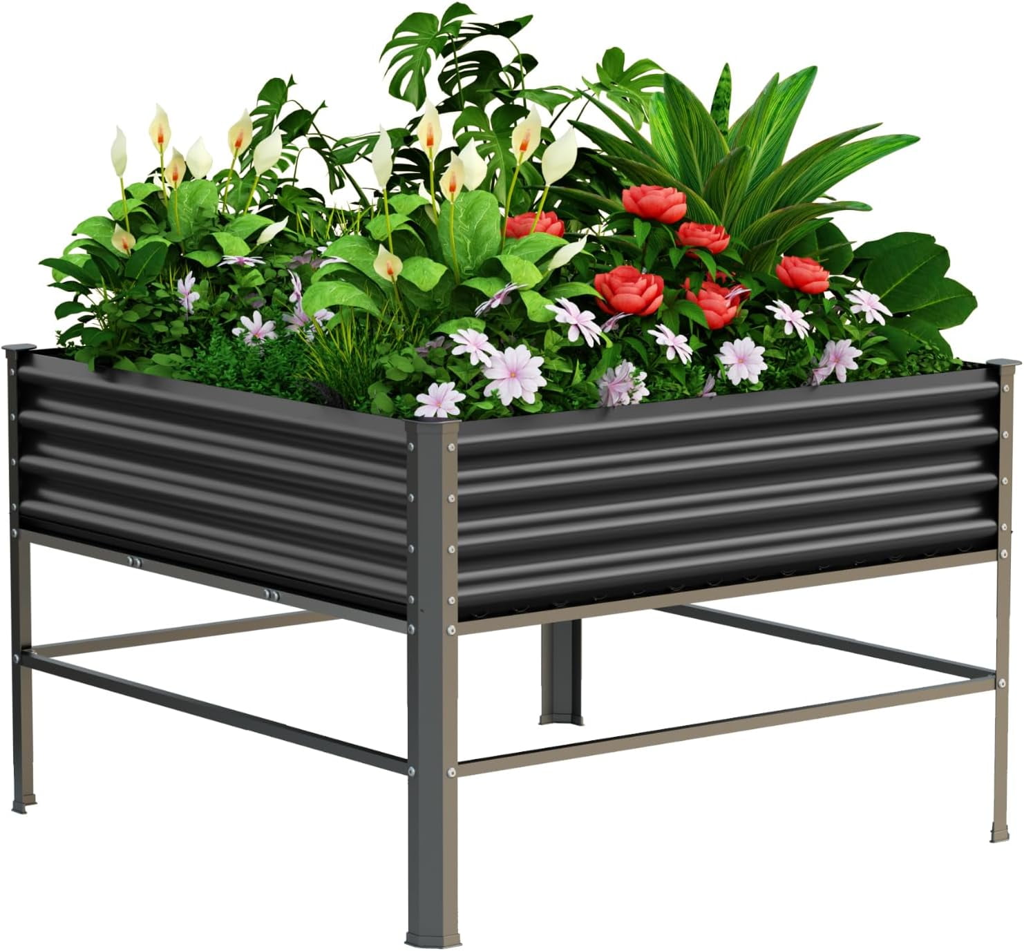 Raised Garden Bed with Legs, 48×48×32in Large Metal Elevated Raised ...
