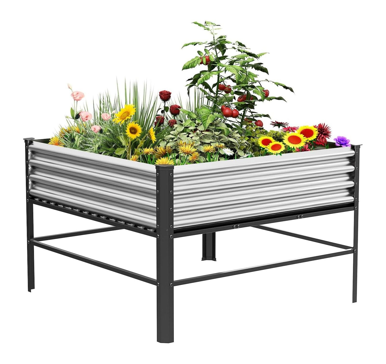 Raised Garden Bed with Legs, 48×48×32in Large Outdoor Metal Galvanized ...