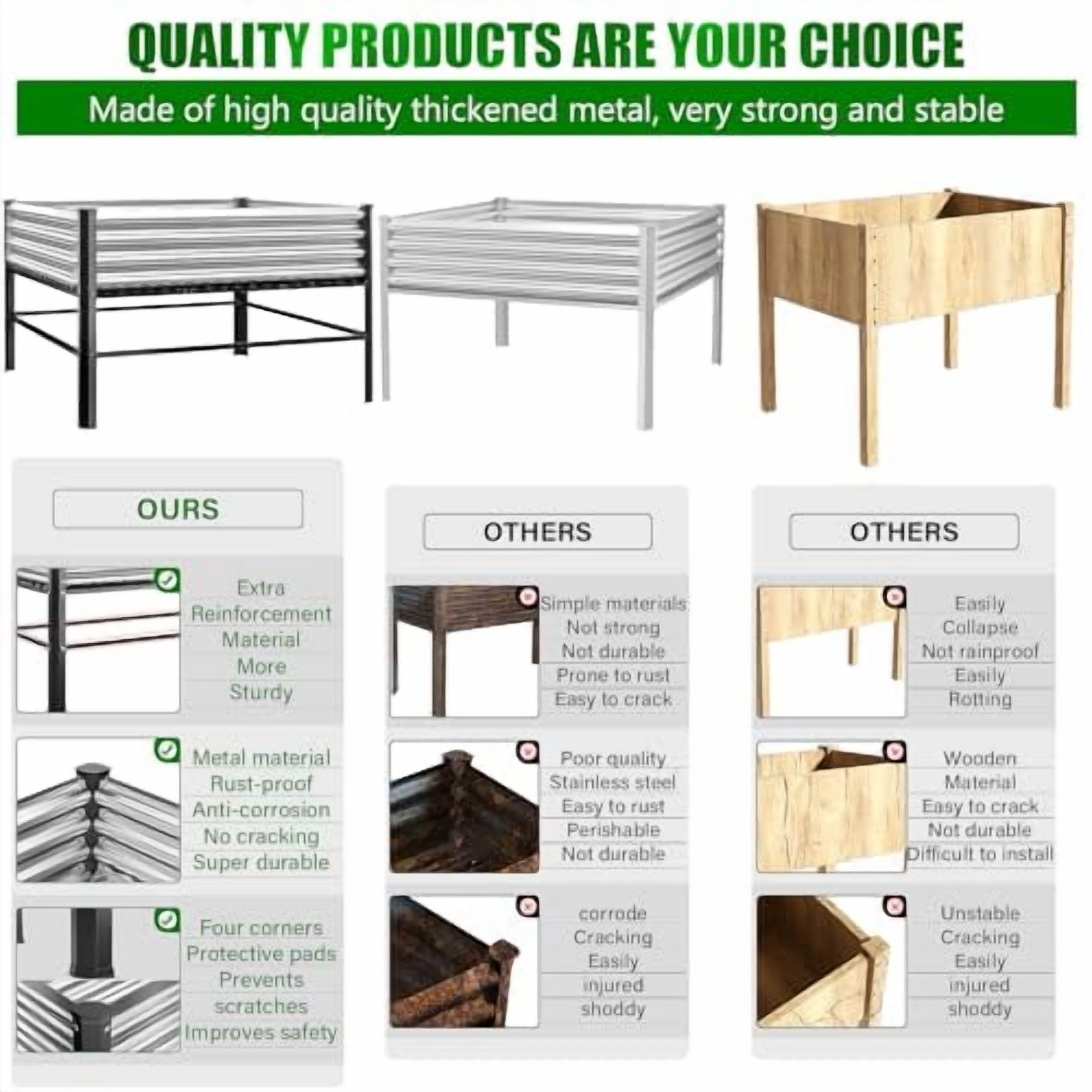 Raised Garden Bed with Legs, 48×48×32in Large Outdoor Metal Galvanized Garden Planting Box ...