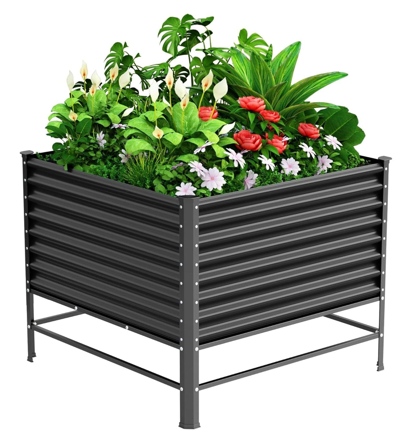 Raised Garden Bed with Legs, 48×48×37in Large Outdoor Metal Galvanized ...