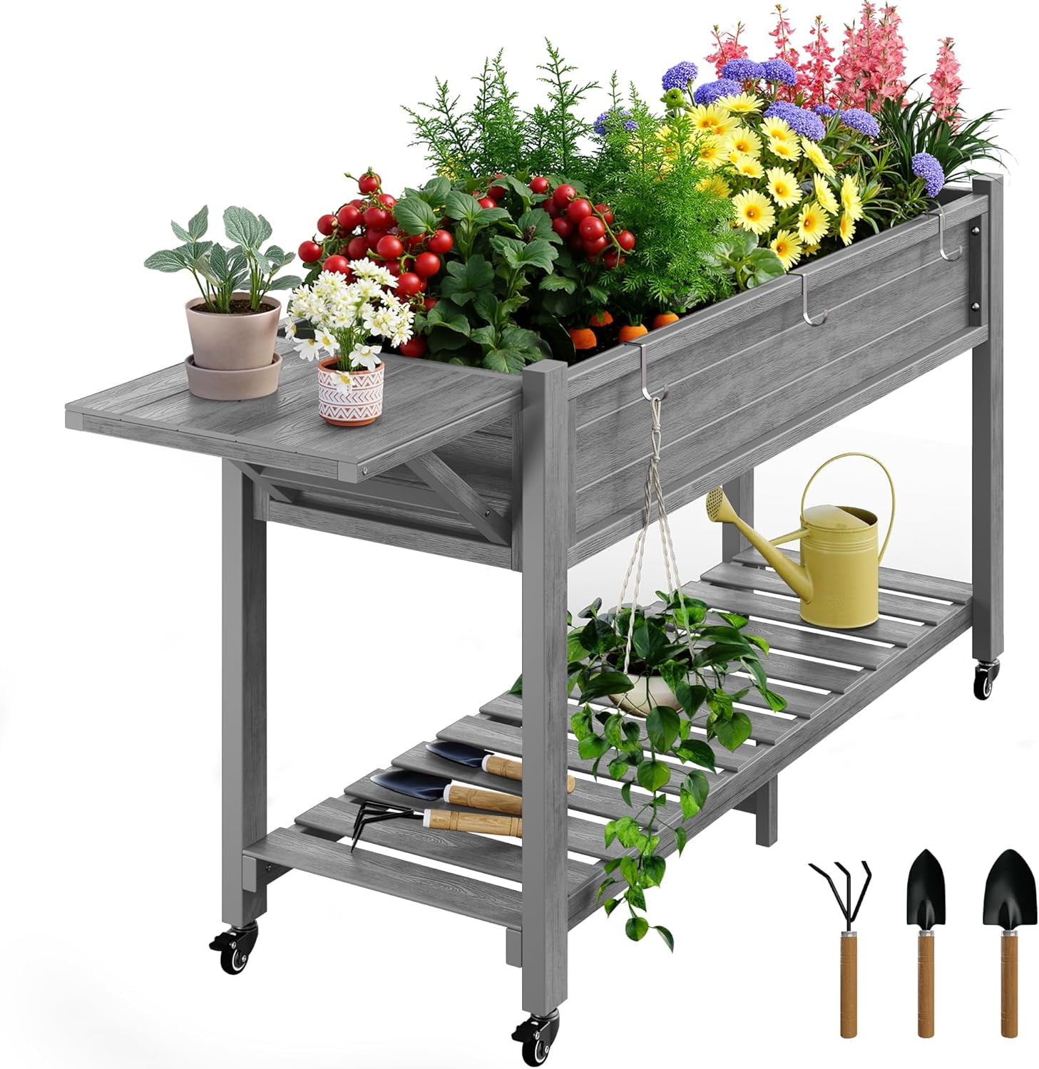 Raised Garden Bed with Legs: 57x18x30in Elevated Planter with Wheels ...