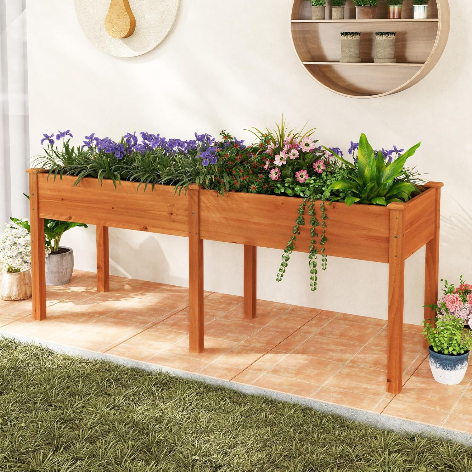 Raised Garden Bed with Legs, Elevated Planter Box with Divider & 8 ...