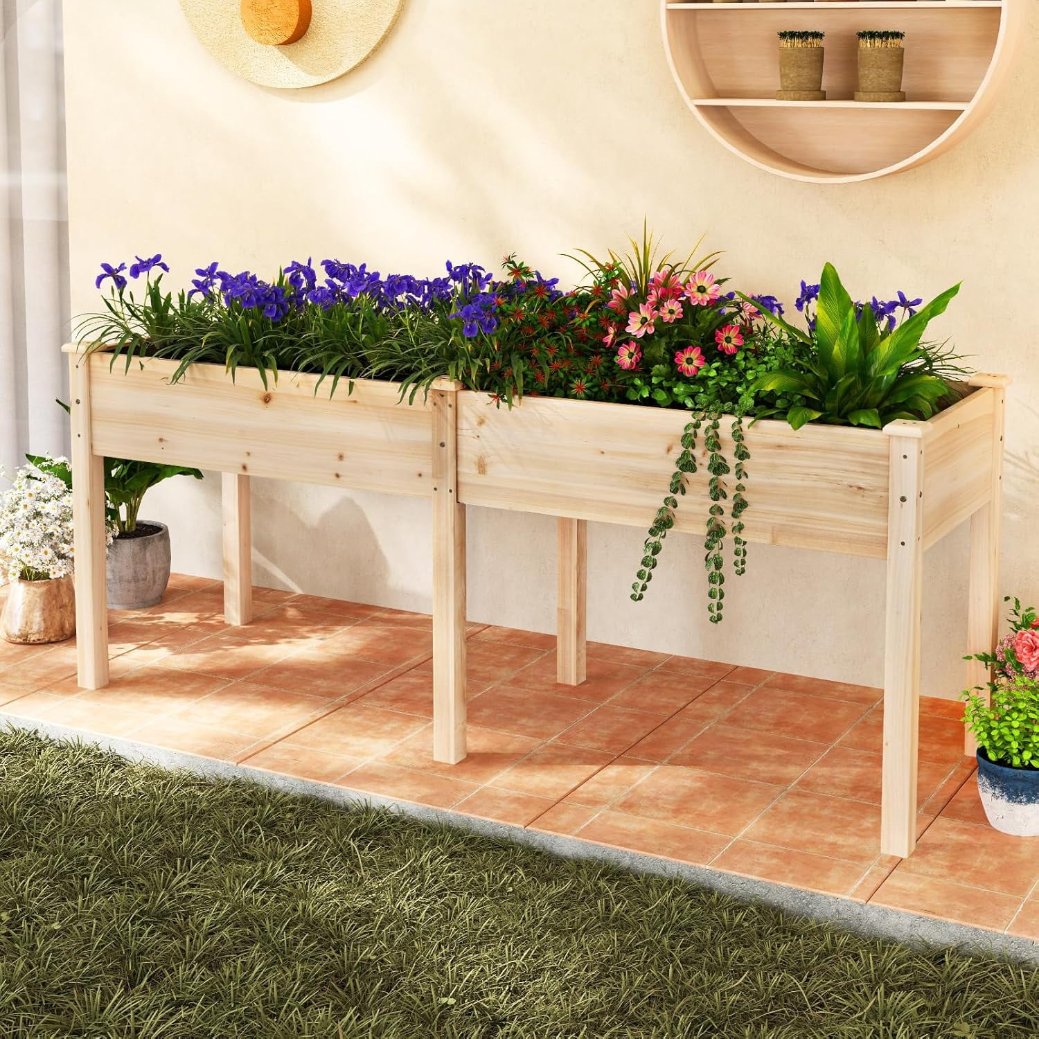 Raised Garden Bed with Legs, Elevated Planter Box with Divider & 8 ...