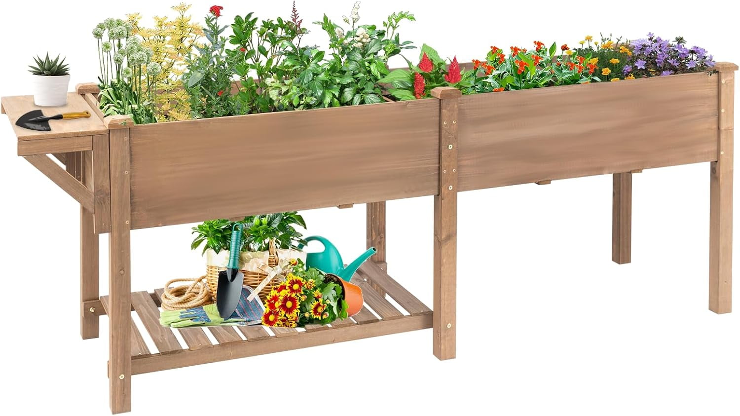 Raised Garden Bed with Legs Outdoor, Elevated Garden Box with W-Connection Tabs，Large Storage ...