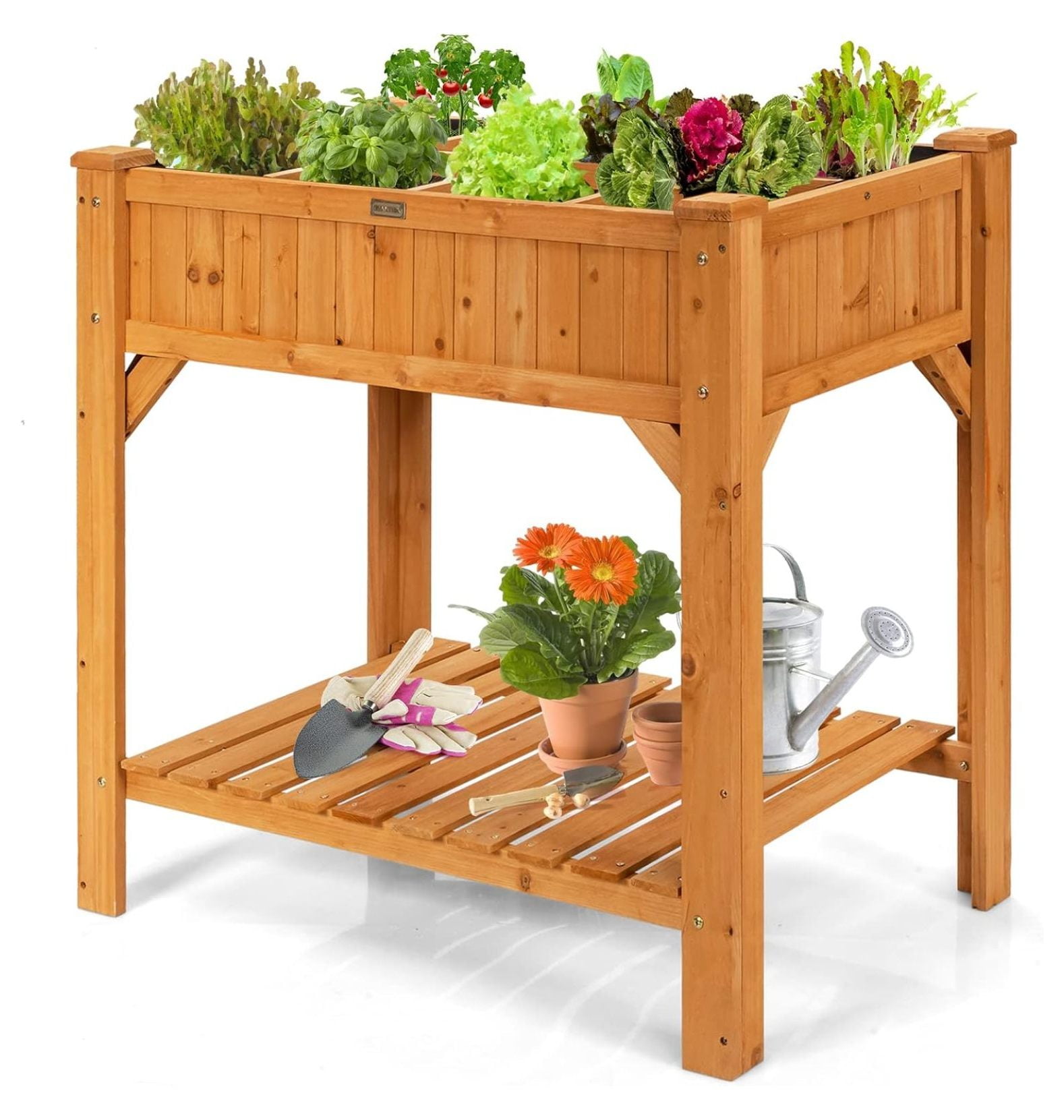 Raised Garden Bed with Legs, Wooden Elevated Planter Box with 8 Grids ...