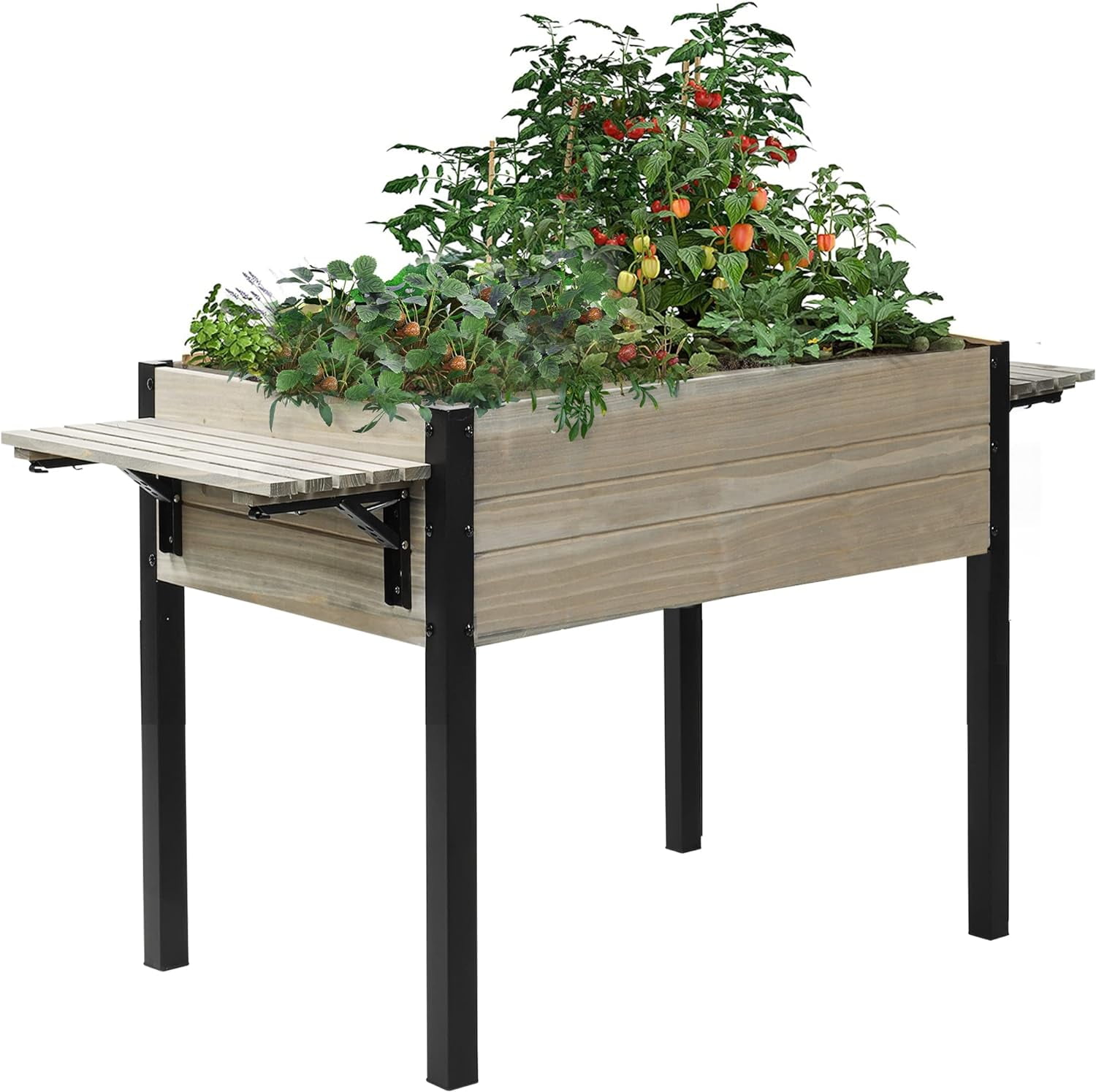 Raised Garden Bed, Metal Leg Wood Planter Boxes with Folding Storage ...