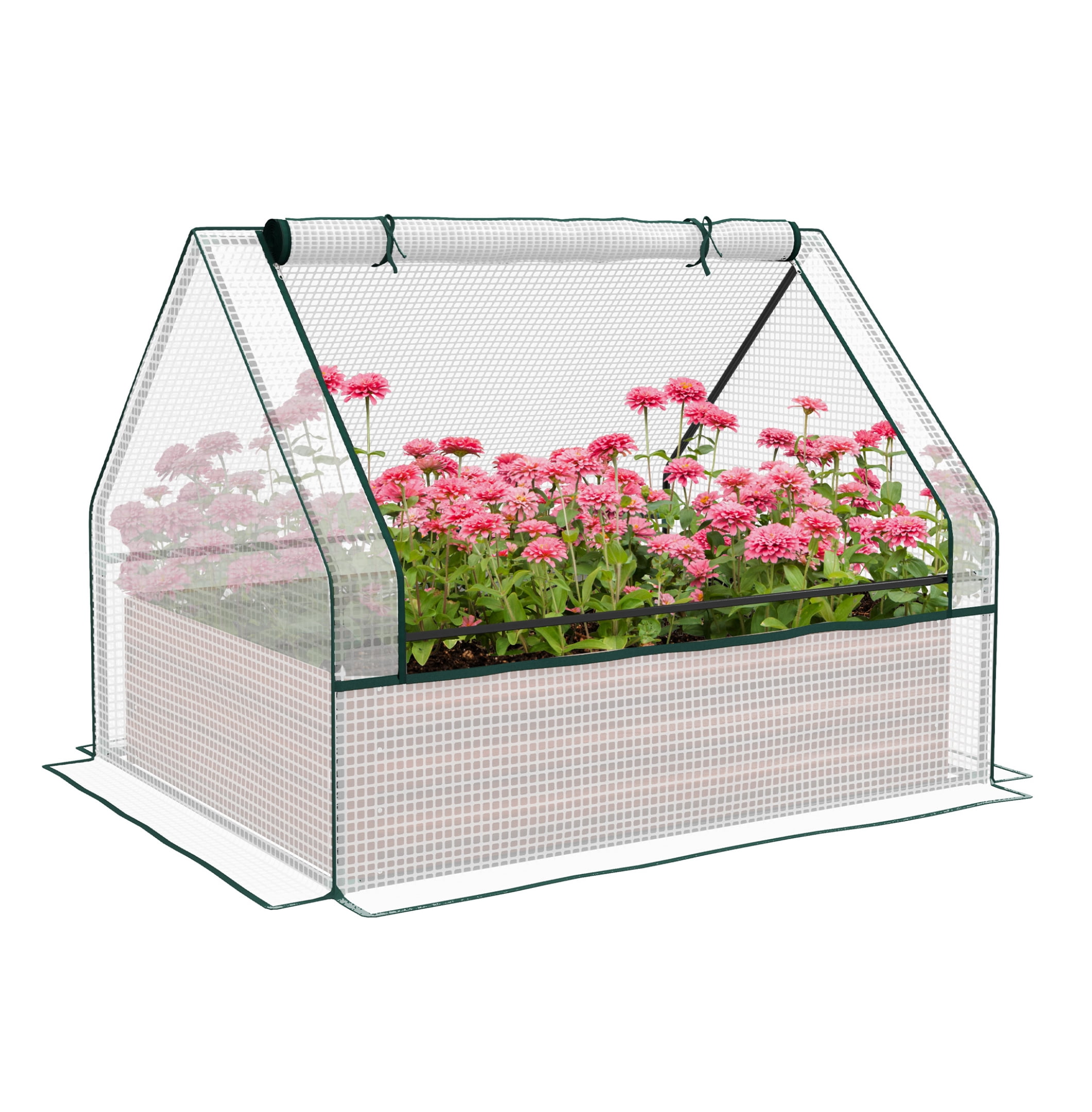 Raised Garden Bed with Mini Greenhouse, Galvanized Outdoor Planter Box ...
