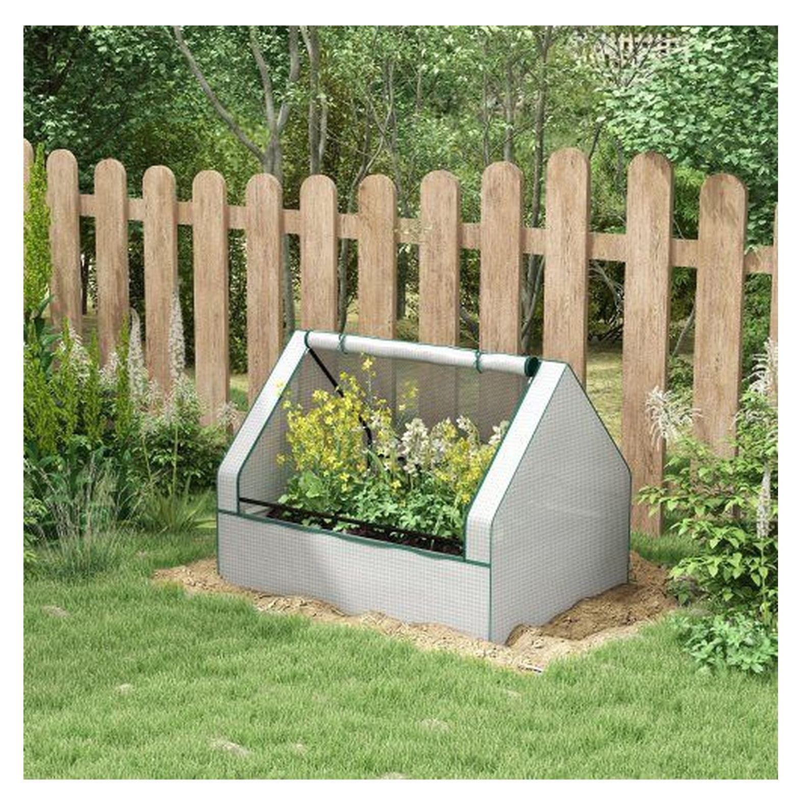 Raised Garden Bed with Mini Greenhouse, Galvanized Outdoor Planter Box ...