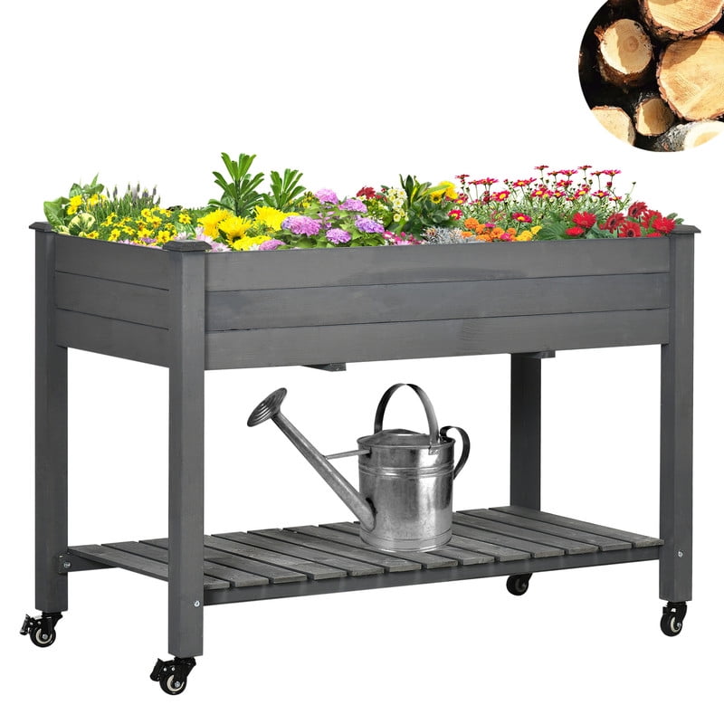 Raised Garden Bed Mobile, 47" x 22" x 33", Wooden Planter Box with Legs ...