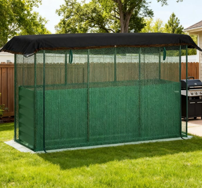 Raised Garden Bed, Open Bottom Galvanized Steel Planter Box, Crop Cage ...