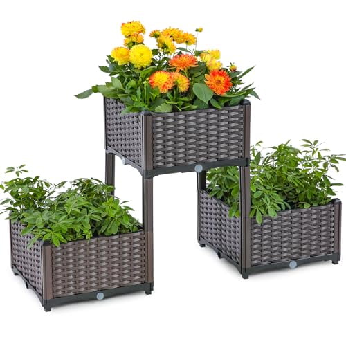 Raised Garden Bed Outdoor - 3PCS Elevated Plastic Modular Planter Box ...
