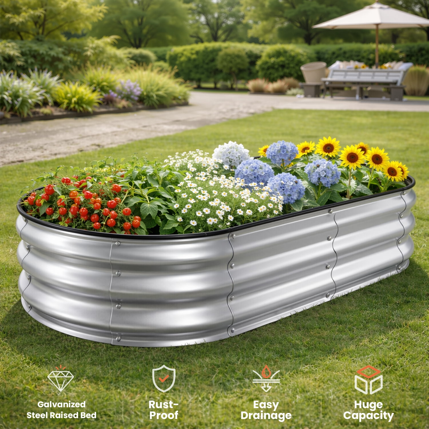 Raised Garden Bed, Outdoor Galvanized Planter Boxes, Beds with Metal ...