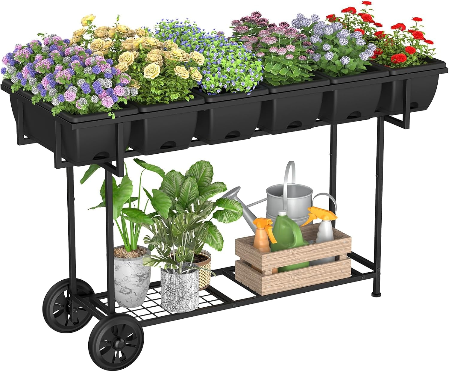 Raised Garden Bed Outdoor with Wheels 42x17x29in Elevated Planter Box ...