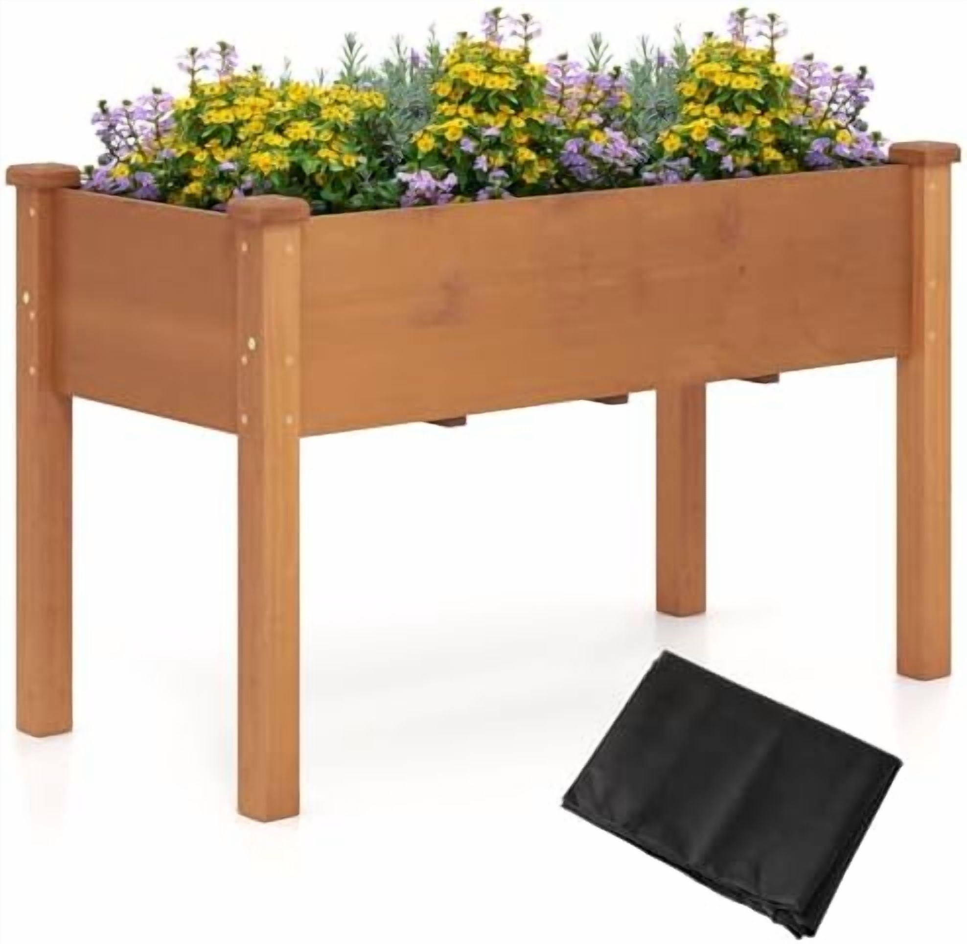 Raised Garden Bed, Outdoor Wood Garden Box w/Legs, Drainage Holes ...