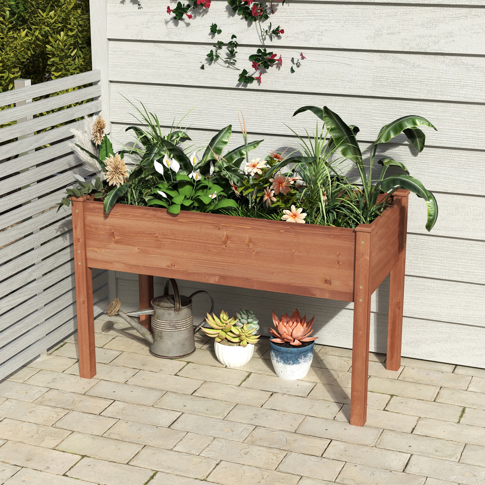 Raised Garden Bed, Outdoor Wooden Planter Box & Plant Stand with ...