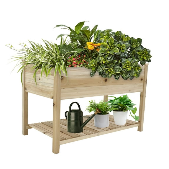 Raised Garden Bed Planter Box with Legs & Storage Shelf Wooden Elevated ...