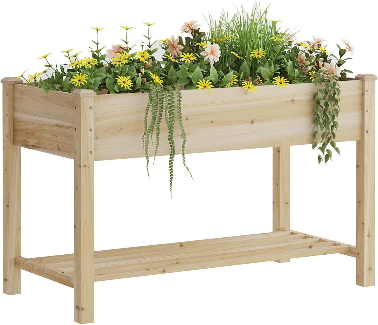 Raised Garden Bed, Planter Box with Storage Shelf, Elevated Wooden ...