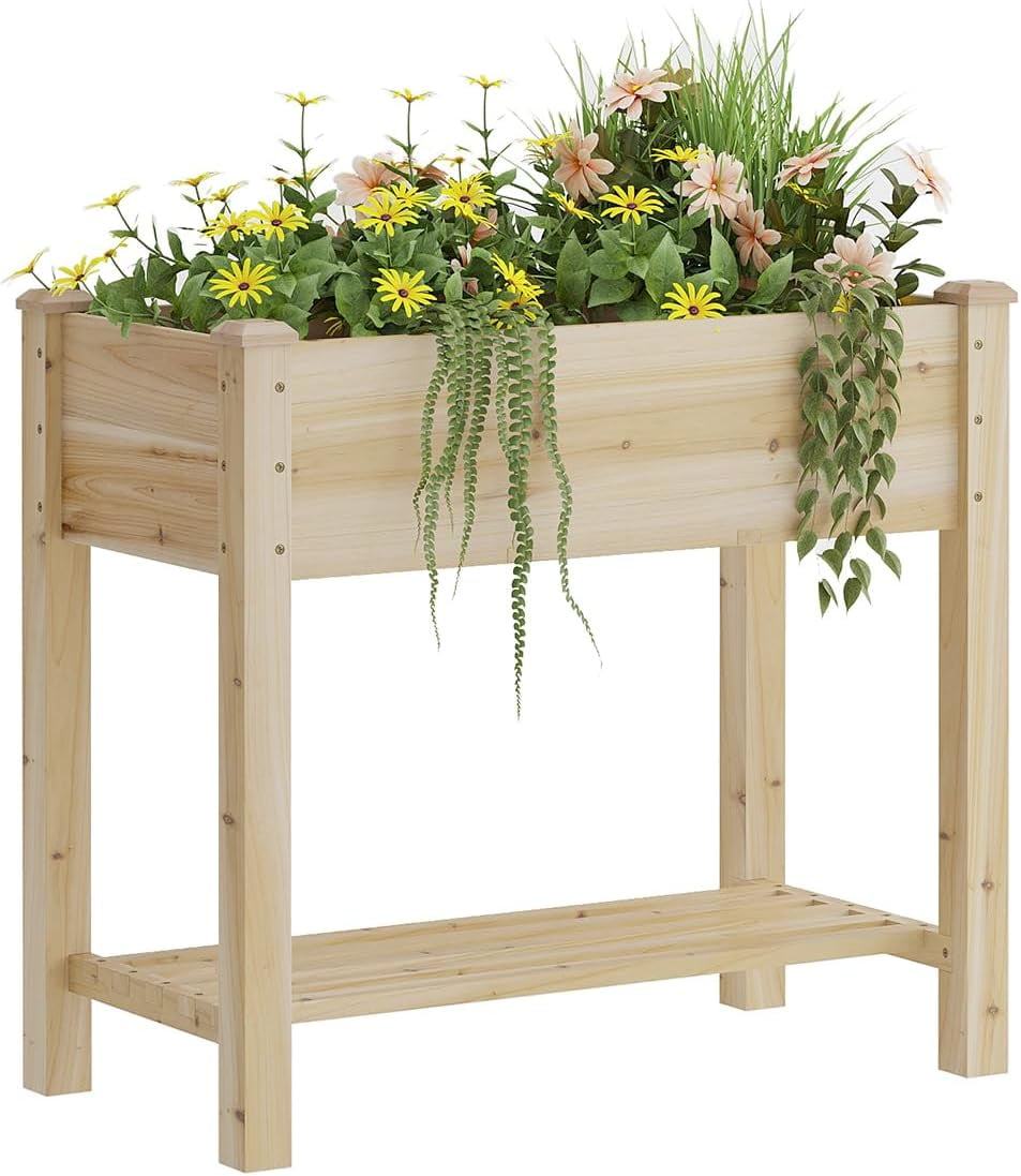 Raised Garden Bed, Planter Box with Storage Shelf, Elevated Wooden ...