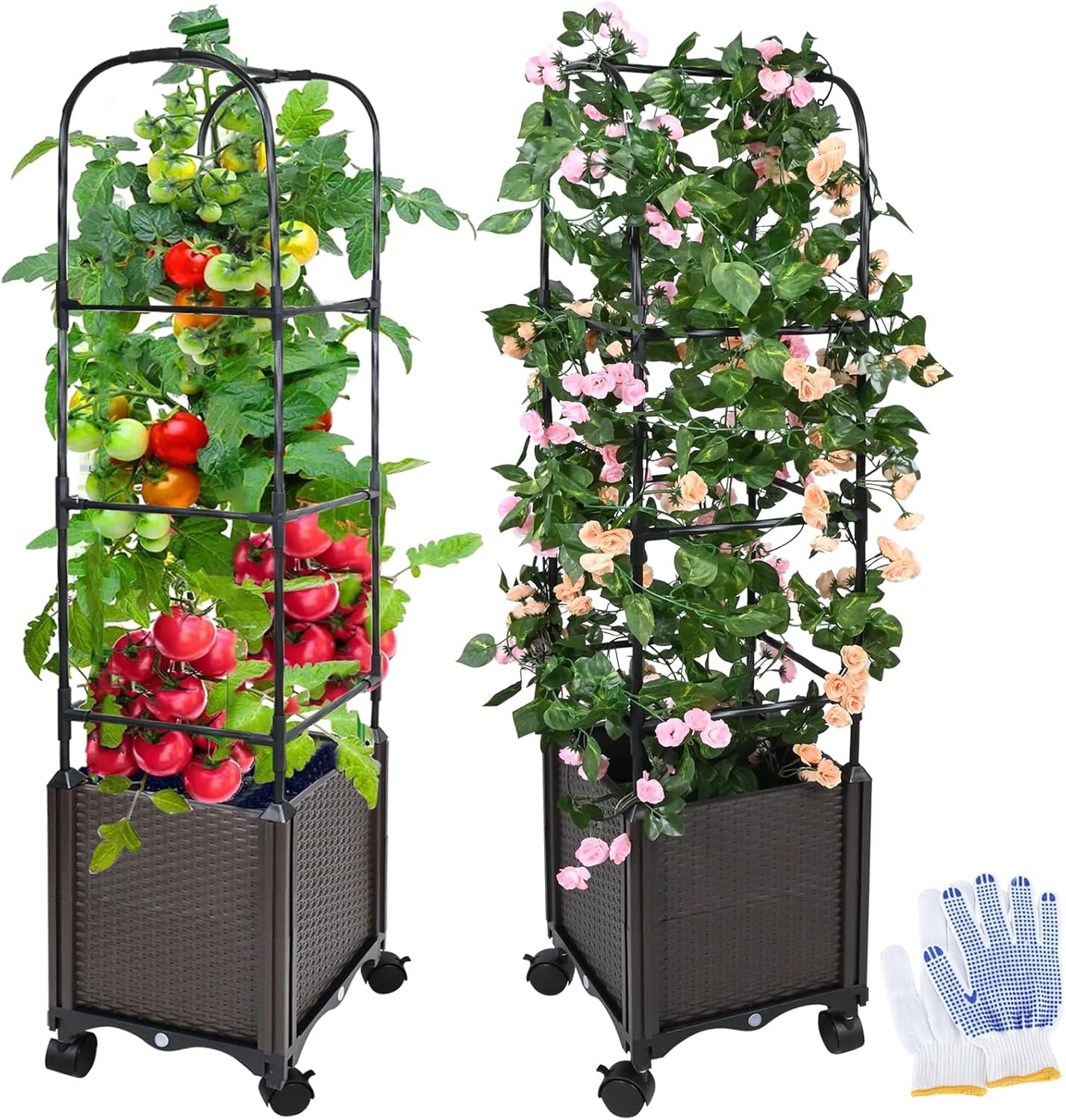 Raised Garden Bed Planter Box with Trellis, 51 Self-Watering Tomato ...