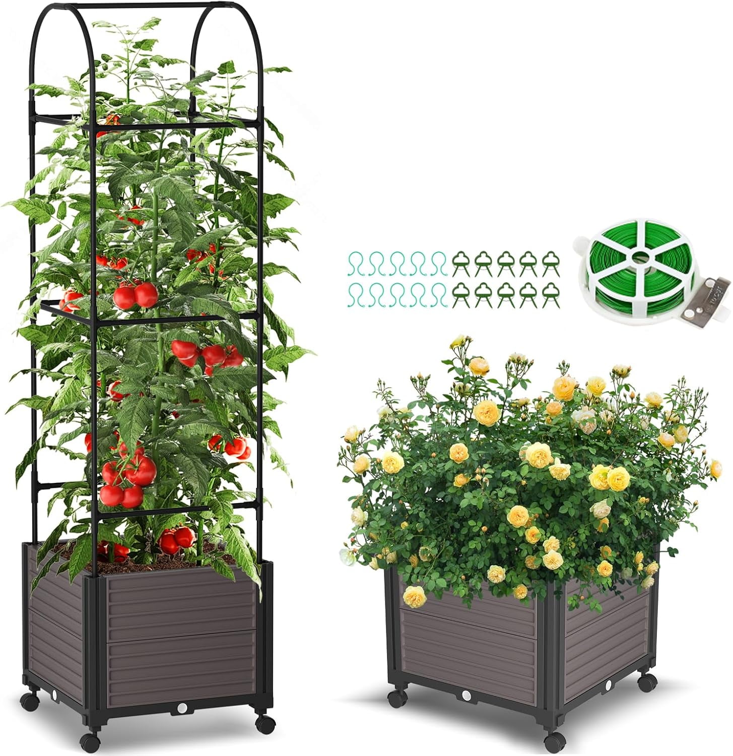Raised Garden Bed Planter Box with Trellis, 61'' Tomato Planters for ...