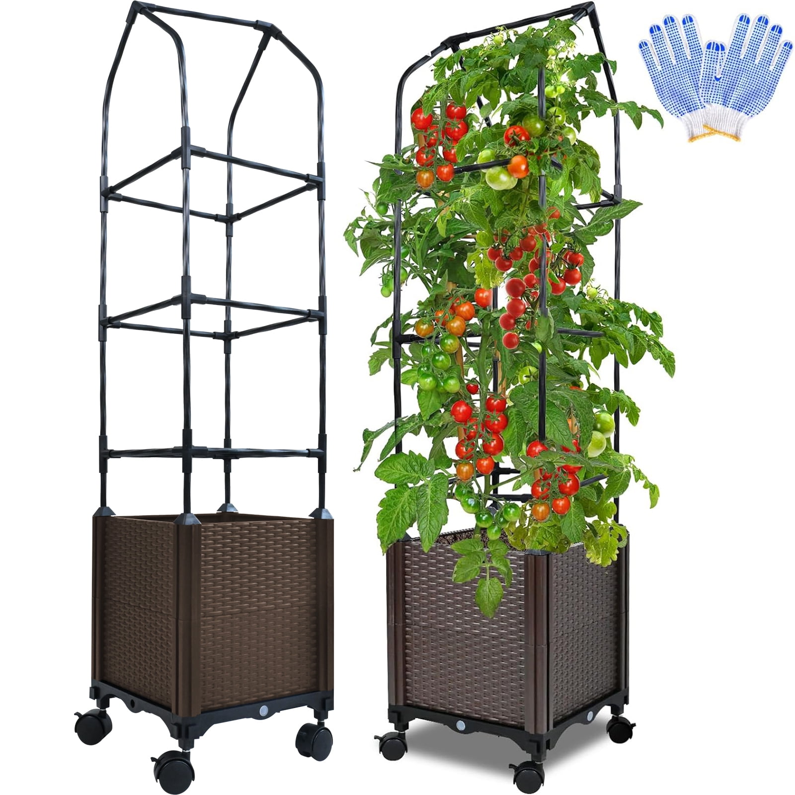 Raised Garden Bed Planter Box with Trellis On Wheels,47.3”garden Tomato ...
