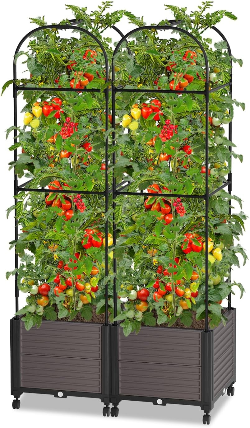Raised Garden Bed Planter Box with Wheels, 2Pack Tomato Cage Planter ...