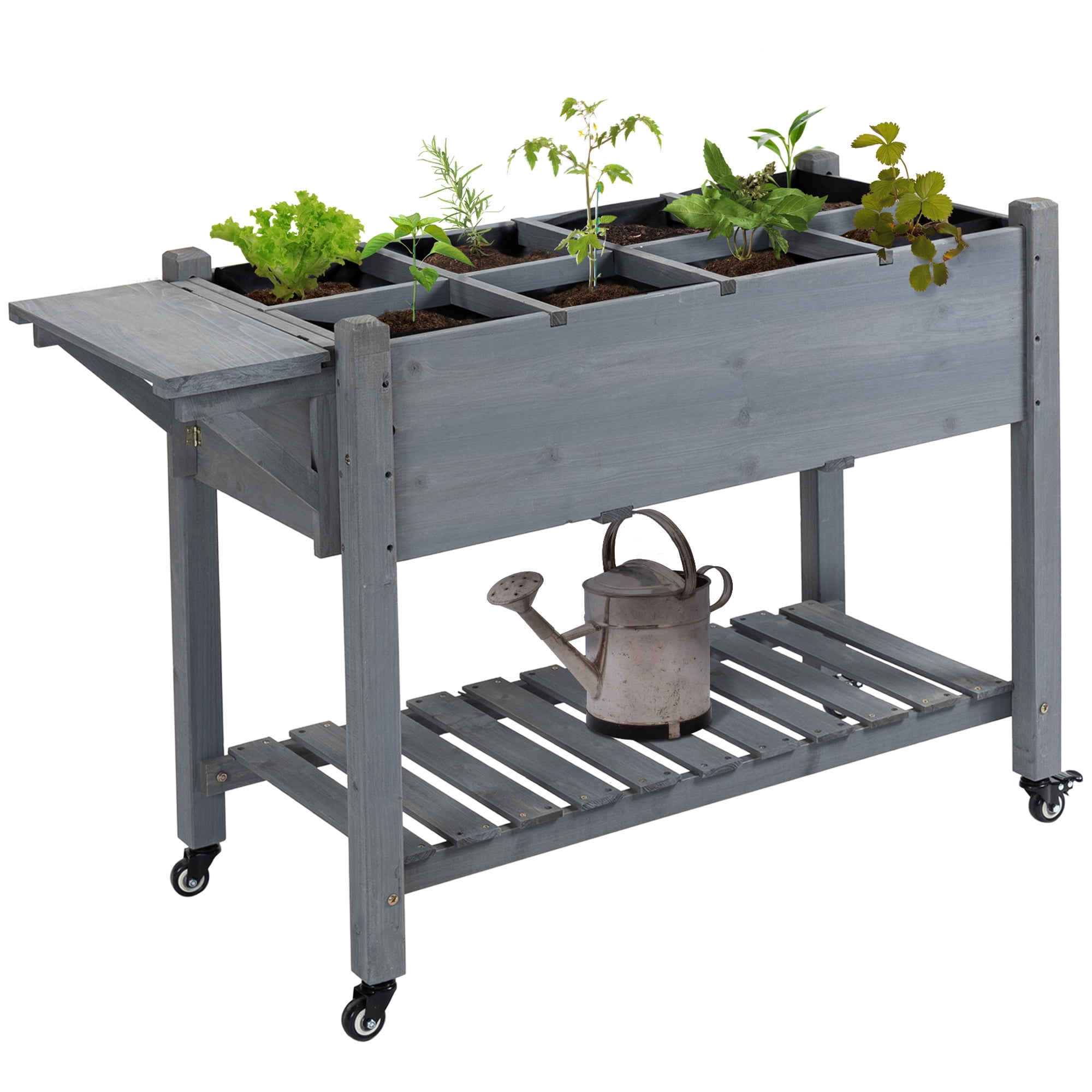 Raised Garden Bed Planter Box w/ 8 Grow Grids, Storage Shelf & Lockable ...