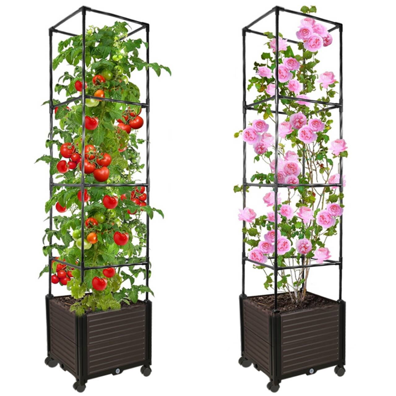 Raised Garden Bed Planter Boxes with Trellis for Climbing Vegetables ...