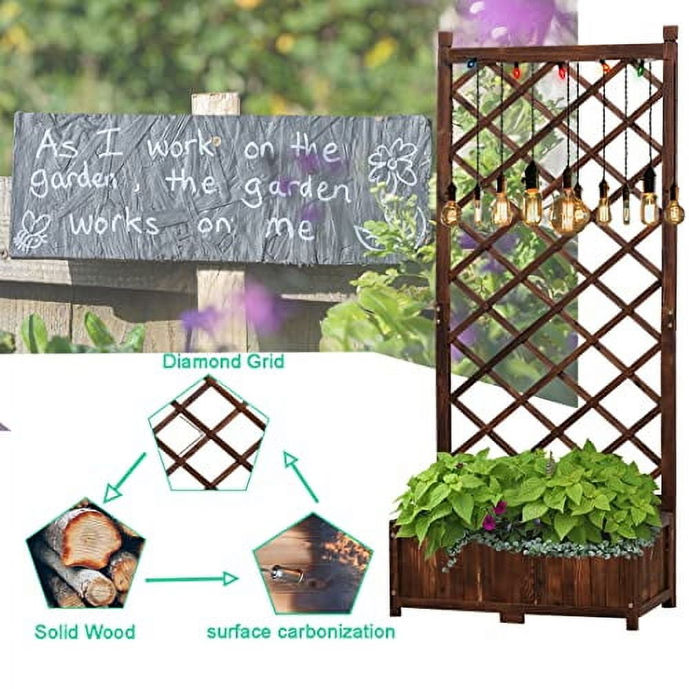 Raised Garden Bed Planter with Trellis Outdoor Wood Box 67in Flower ...