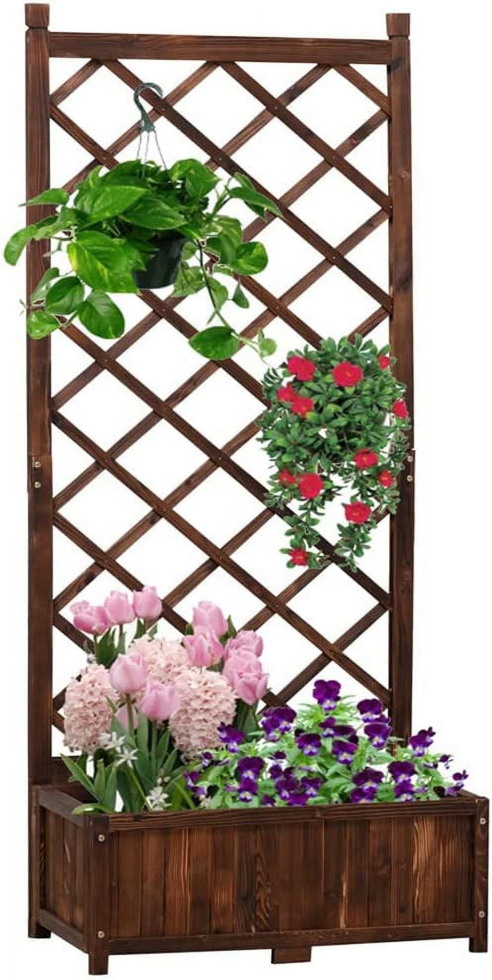 Raised Garden Bed Planter with Trellis Outdoor Wood Box 67in Flower ...