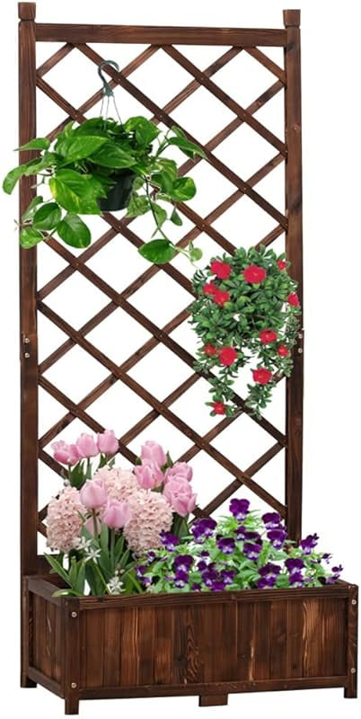 Raised Garden Bed Planter with Trellis Outdoor Wood Box 67in Set of 2 ...