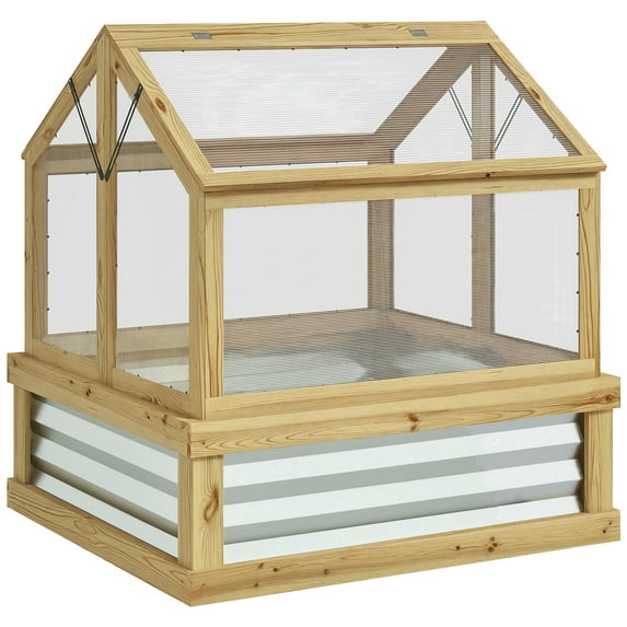 Raised Garden Bed with Polycarbonate Greenhouse, Garden Wooden Cold ...