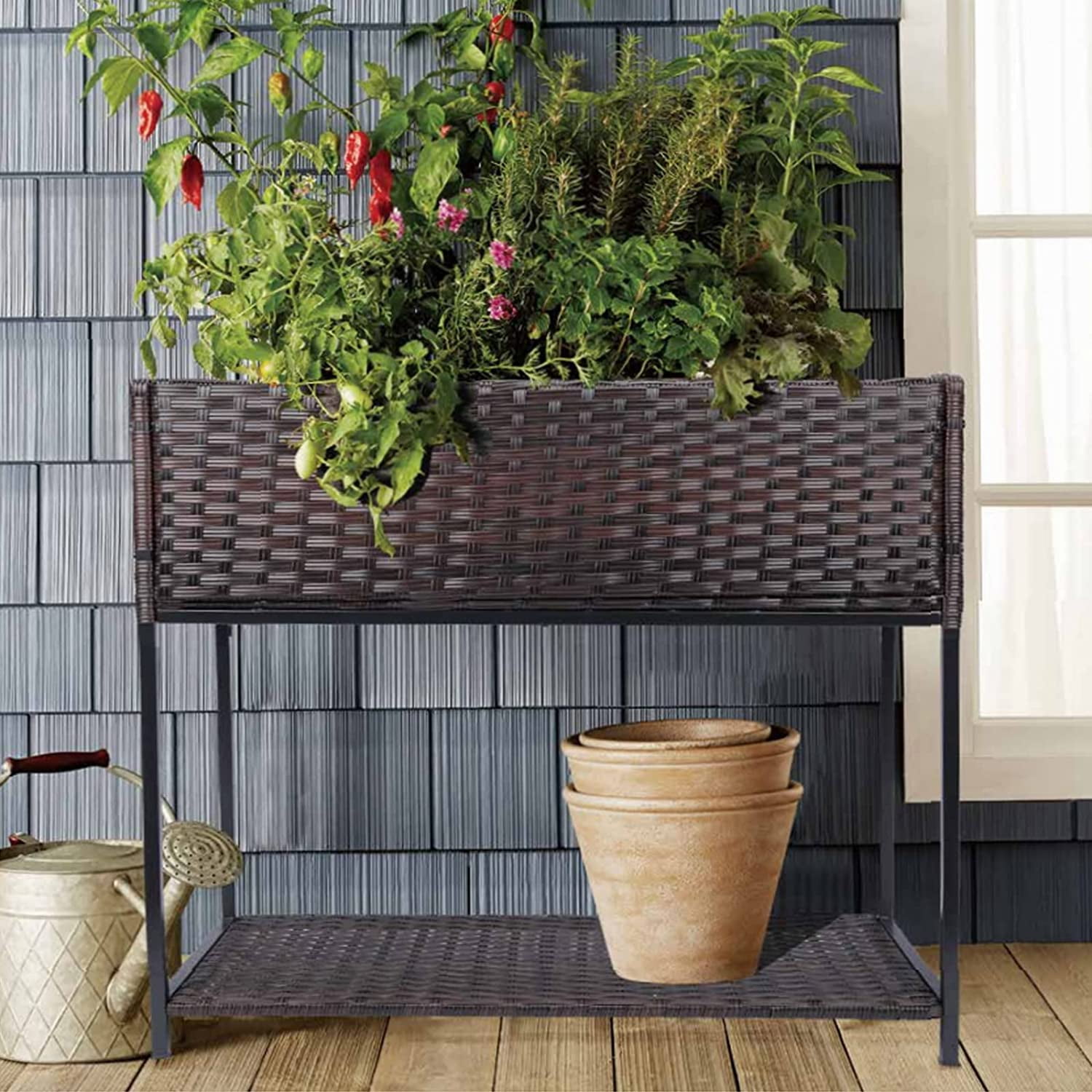 Raised Garden Bed - Rattan Raised Bed Wicker Elevated Raised Garden Bed ...