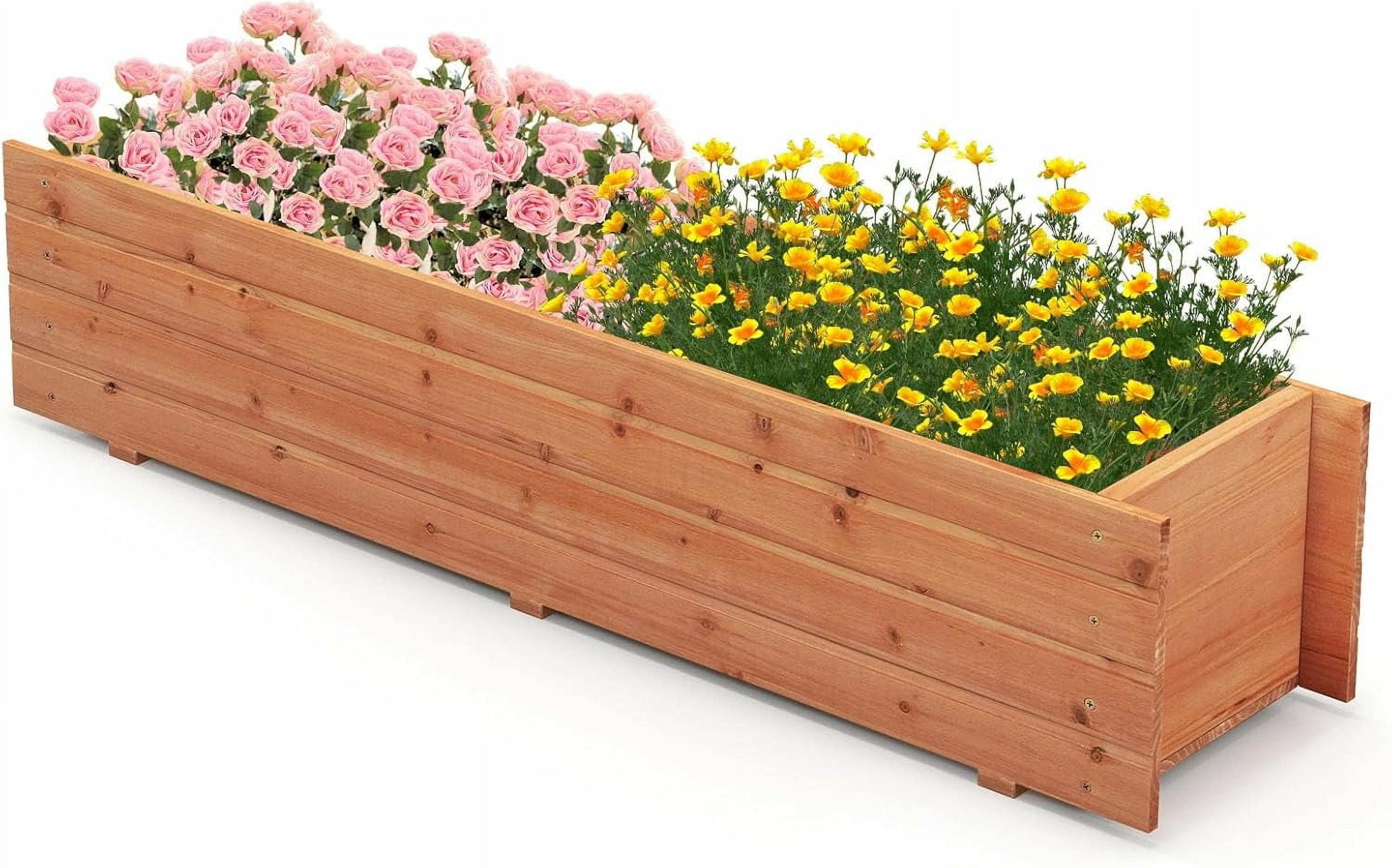 Raised Garden Bed, Rectangle Wood Garden Planter with 2 Drainage Holes ...