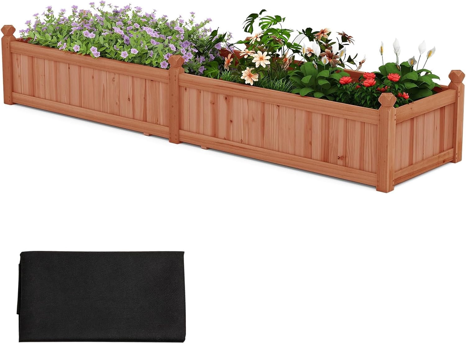 Raised Garden Bed, Rectangle Wood Garden Planter with Liner & 4-Corner ...