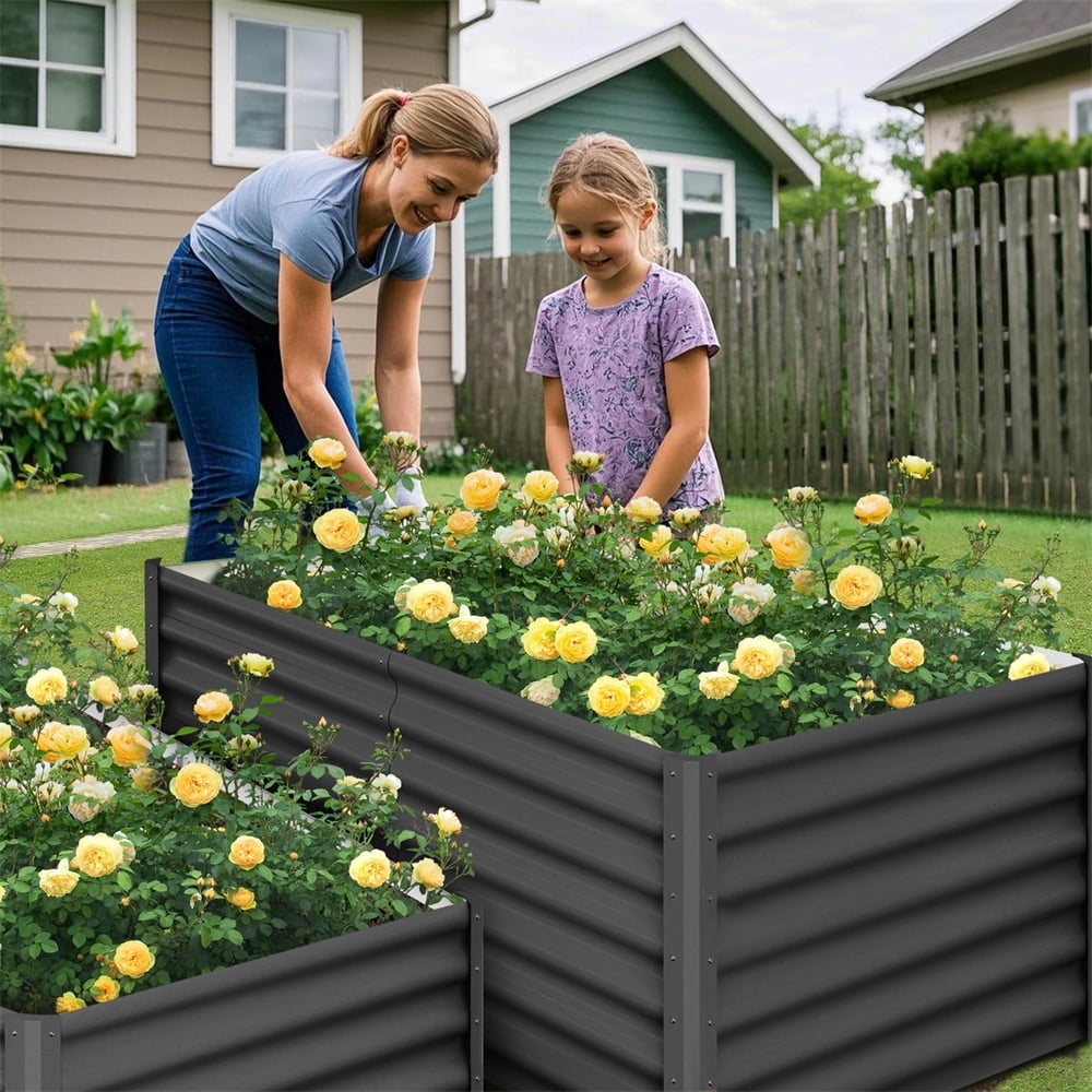 Raised Garden Bed Set of 2, Galvanized Raised Garden Bed, Outdoor Large ...