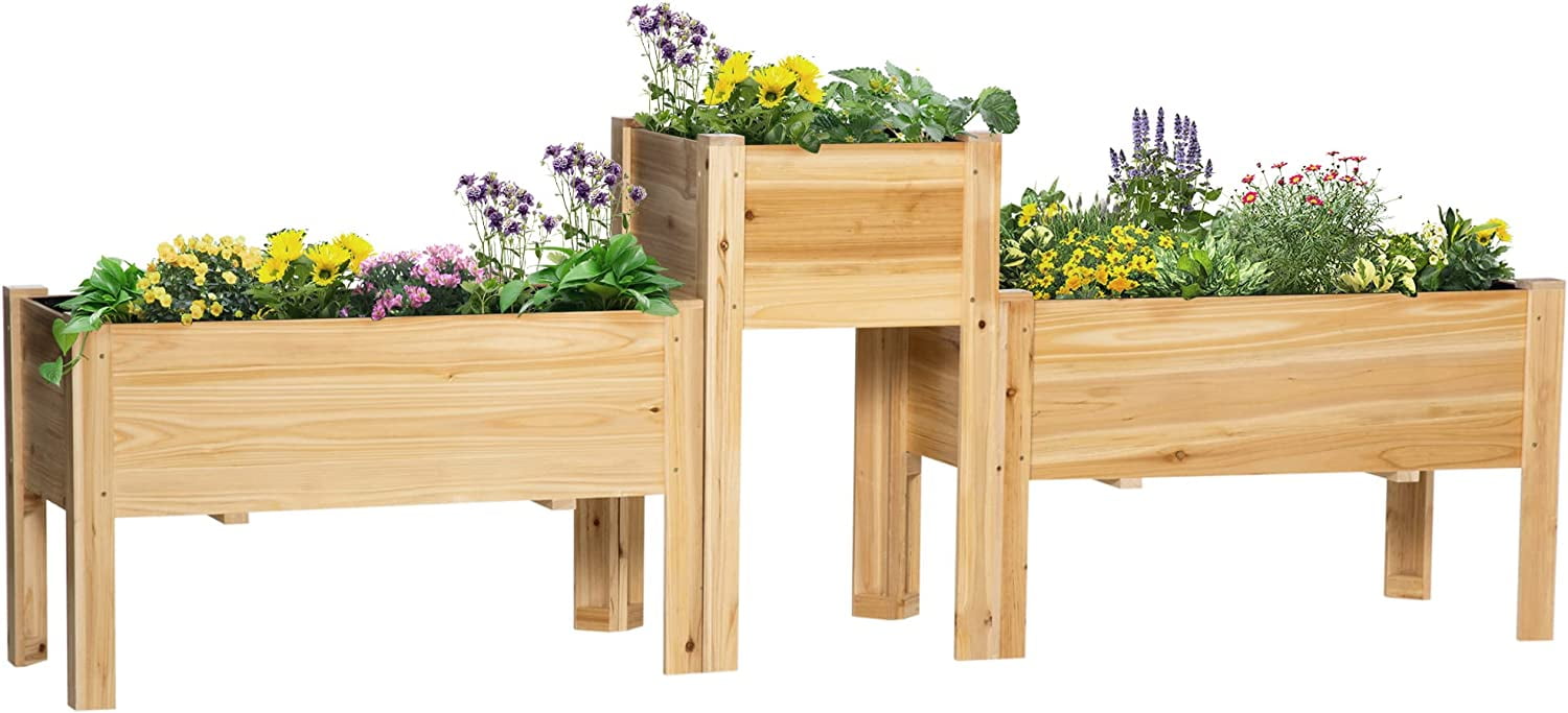 Raised Garden Bed Set of 3, Wooden Elevated Planter Box with Legs and ...