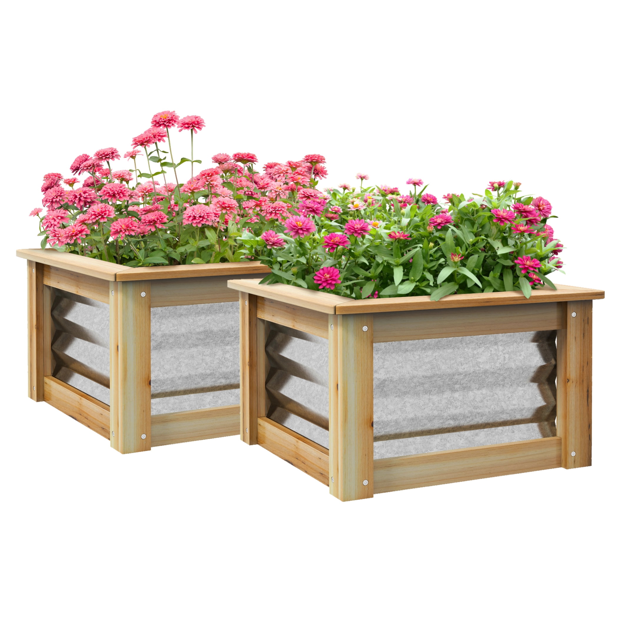 Raised Garden Bed Set of 2, Outdoor Planter Box, Galvanized Metal ...