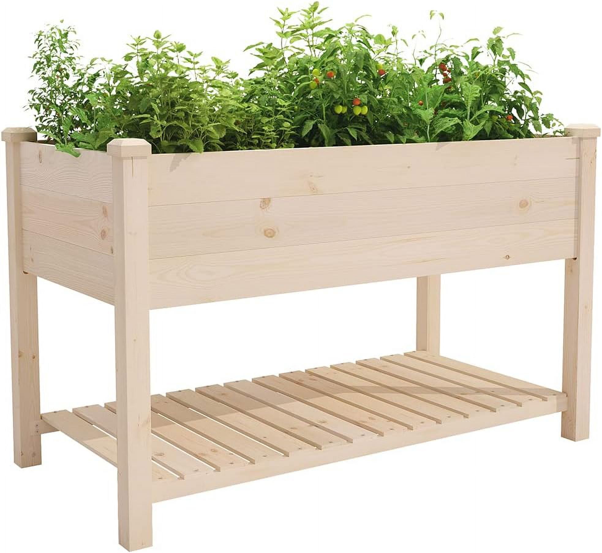 Raised Garden Bed with Storage Shelf 48.5x24.4x30 Inch, Elevated Wood ...