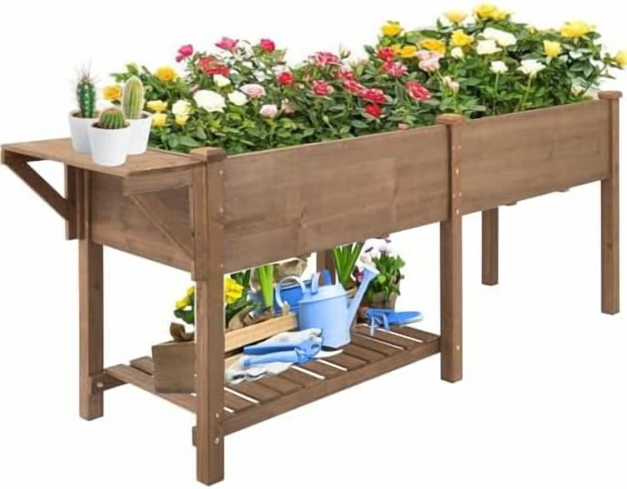 Raised Garden Bed, Storage Shelf, Protective Liner, Table Ledge,Outdoor ...