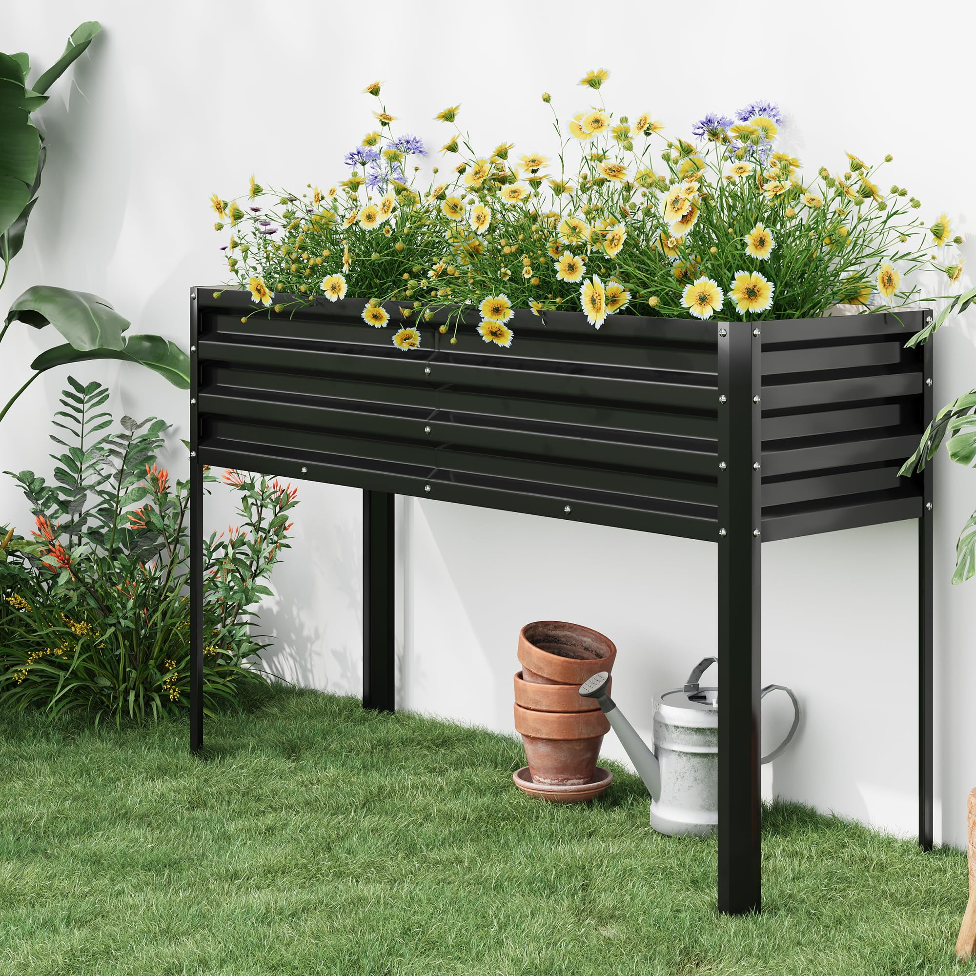 Raised Garden Bed, Tall Elevated Square Planter Box, Heavy Duty Steel ...