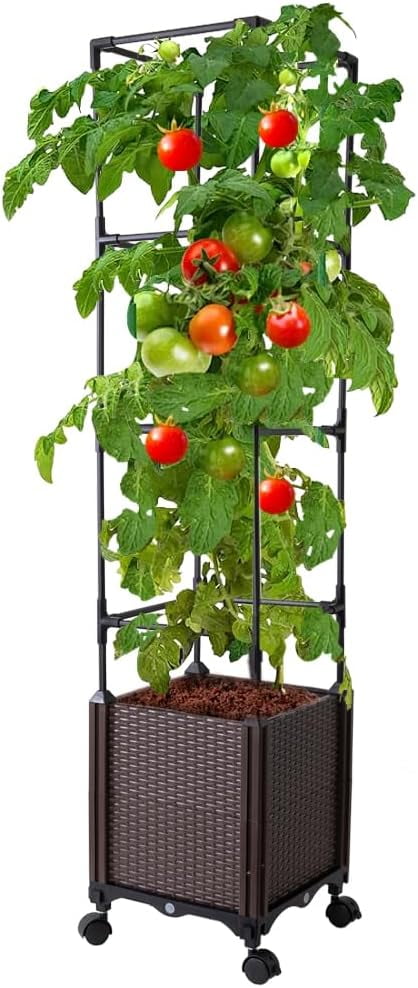 Raised Garden Bed with Tomato Cage & Trellis, 56" Self-Watering Tomato ...