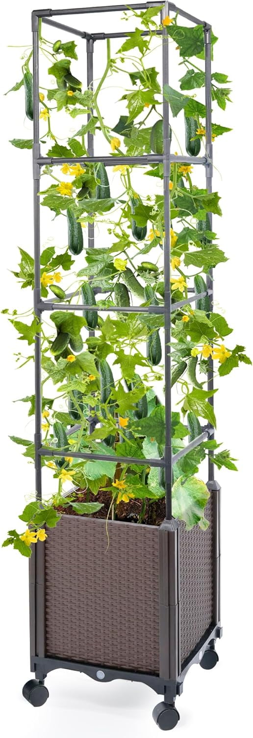 Raised Garden Bed with Tomato Planter Box Trellis, 56'' Tomato Cages ...