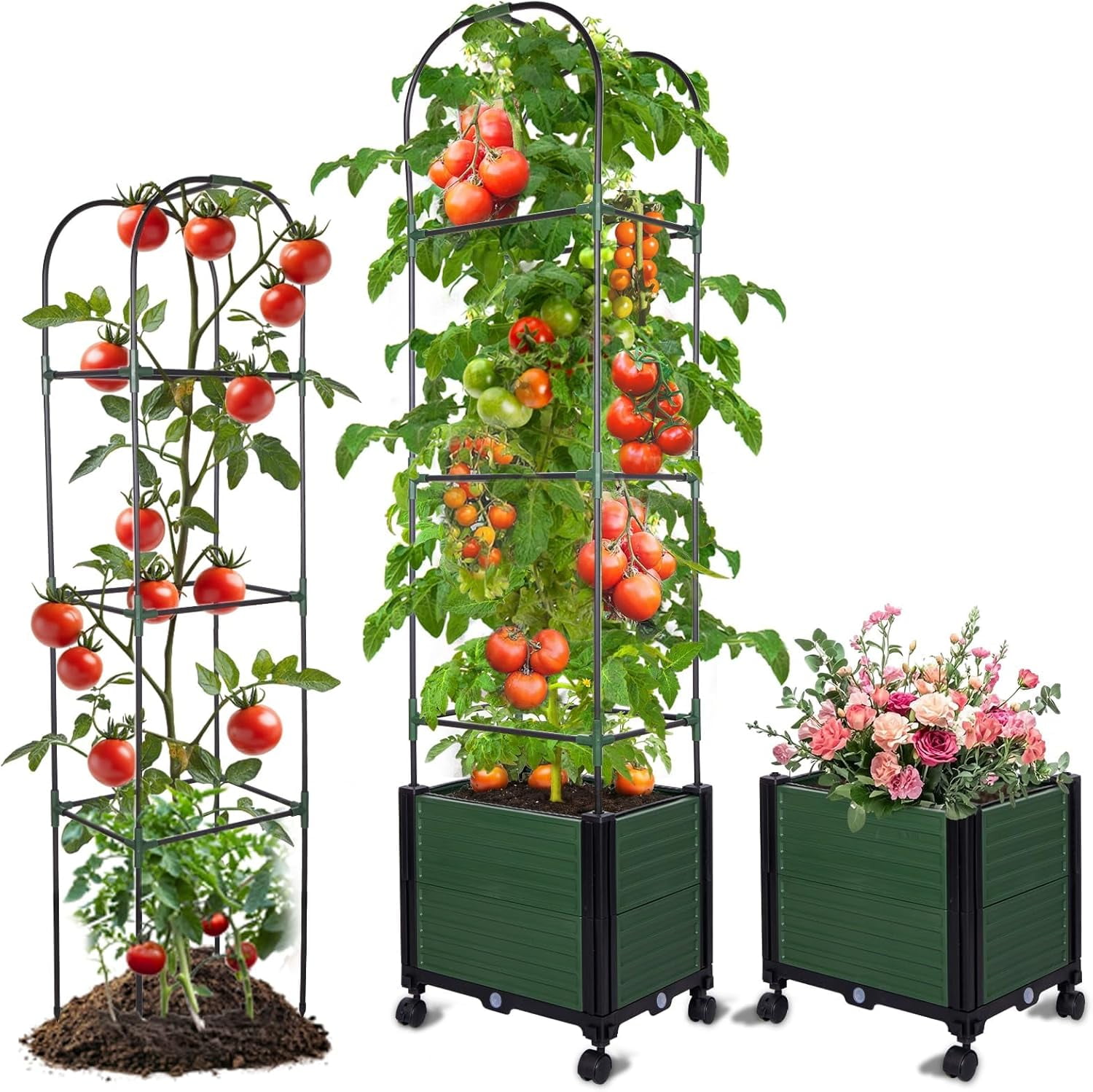 Raised Garden Bed with Tomato Planter Cage 63 inch Trellis Planter ...
