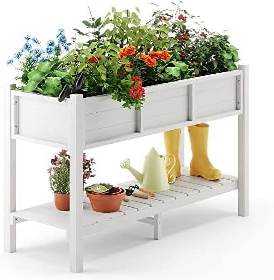 Raised Garden Bed with Tools, 47*18*29 in, Poly Elevated Planter Box ...