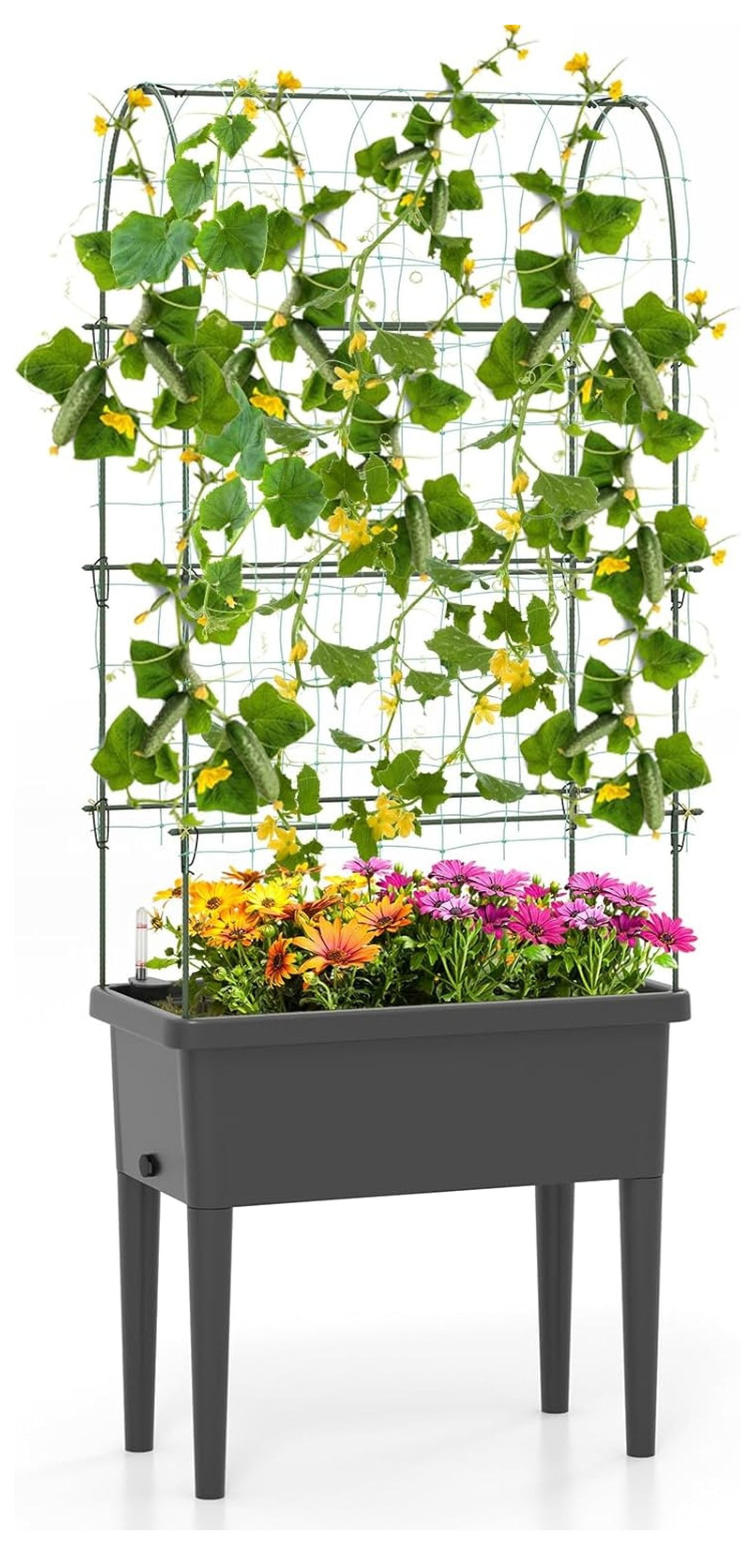 Raised Garden Bed with Trellis, 4 in 1 Self-Watering Planter w/Water ...