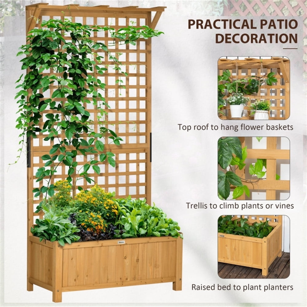 Raised Garden Bed with Trellis,72″ H Wood Elevated Planter Box with ...