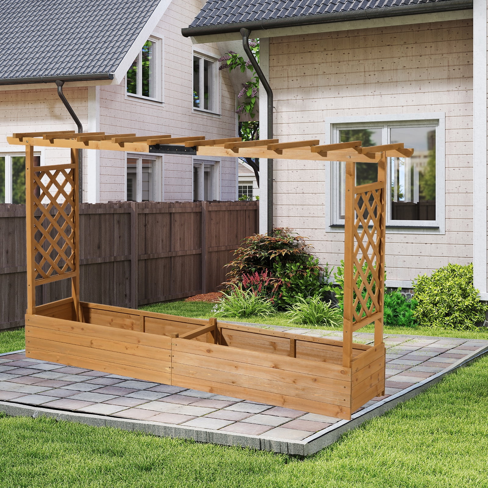 Raised Garden Bed with Trellis, Hanging Roof, Planter Box, Drainage ...