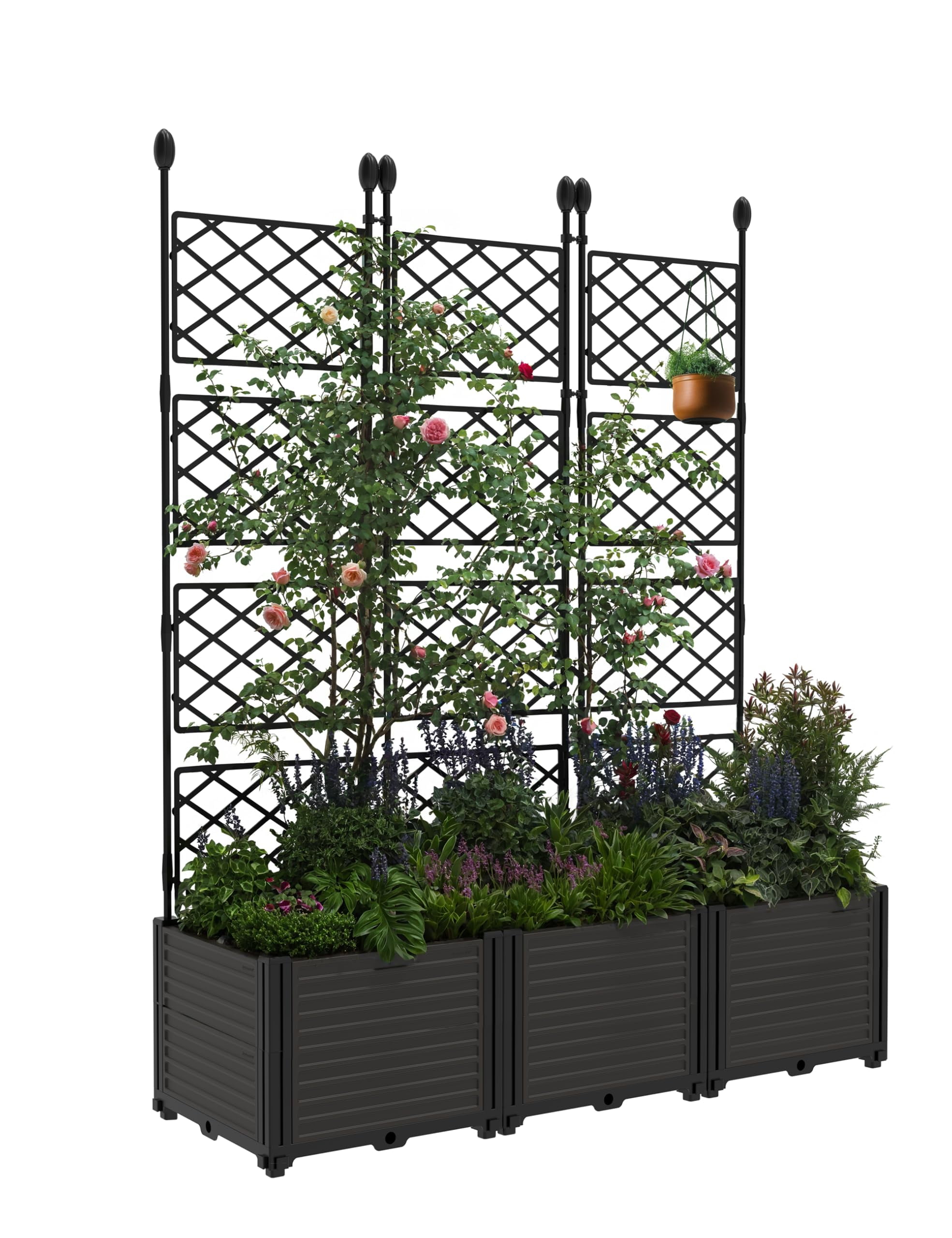 Raised Garden Bed with Trellis, Plastic Planter Box for Climbing Plants ...