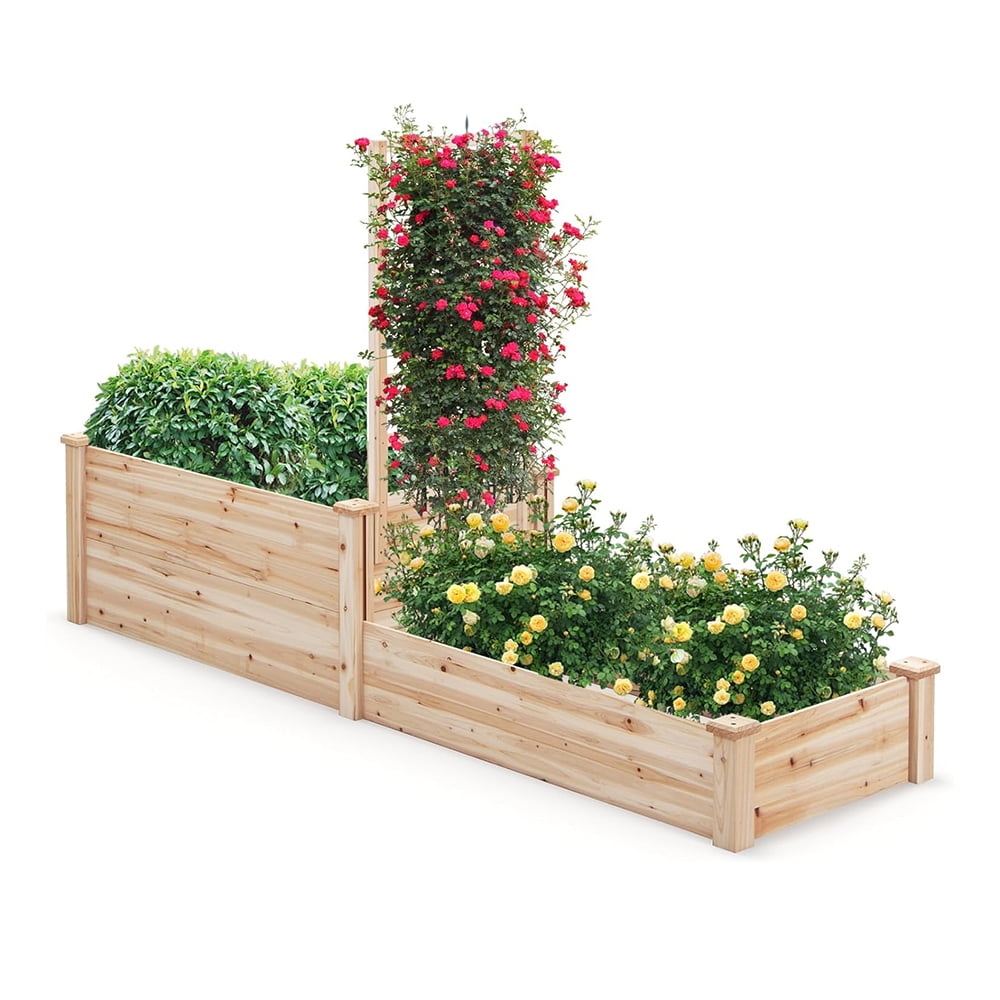 Raised Garden Bed with Trellis, Wood Garden Box, Outdoor Wooden Planter ...